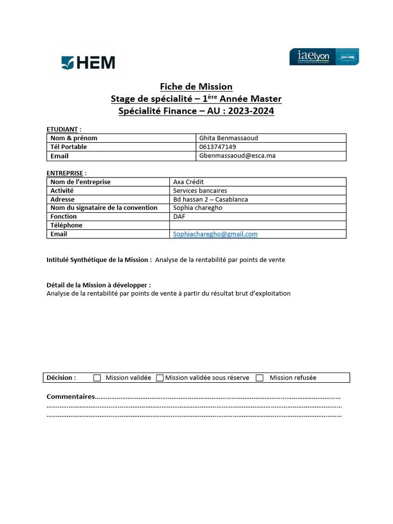 Fiche de Mission | PDF