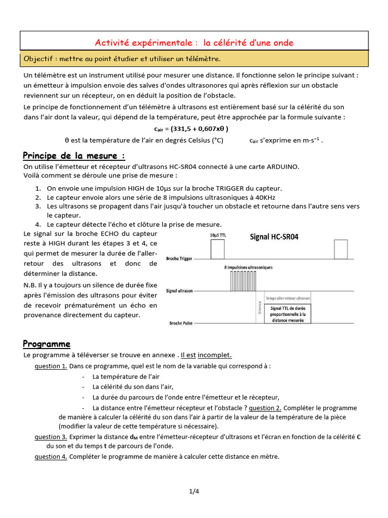 Arduino Ultrason HC SR04 (Sujet TP) | PDF