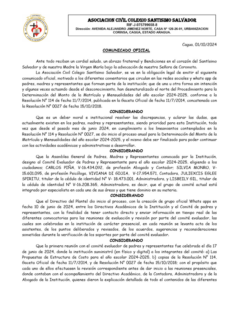 Comunicado Oficial Carta Abierta | PDF