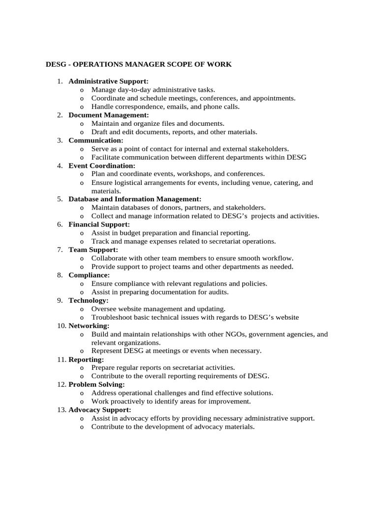 DESG - Operations Scope of Work | PDF