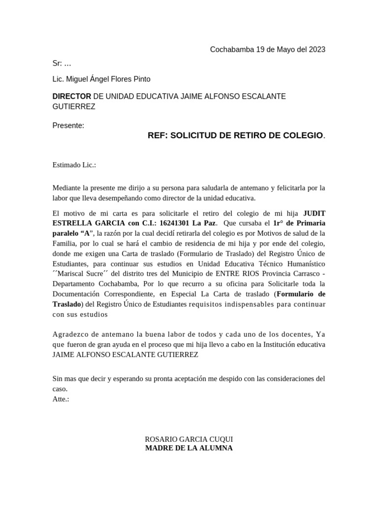 Solicitud de Retiro Escolar por Cambio de Residencia | PDF