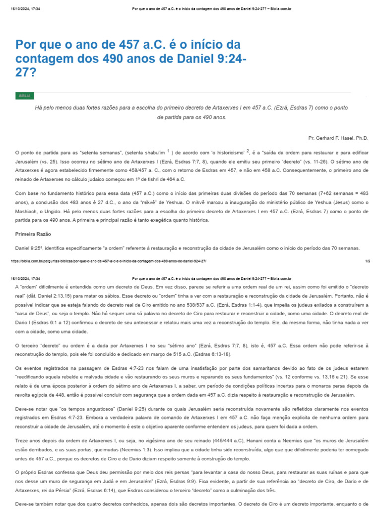 Por Que O Ano De 457 A C O In cio Da Contagem Dos 490 Anos De Daniel