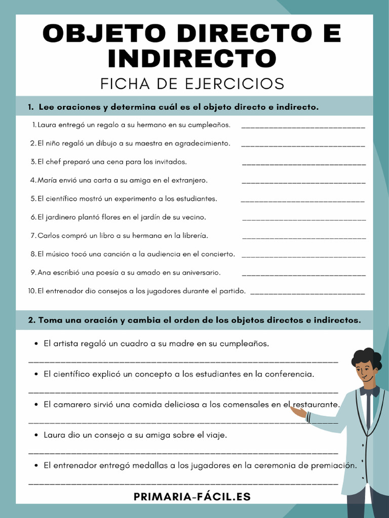 Ejercicios de Objeto Directo e Indirecto PRIMARIA FACIL | PDF