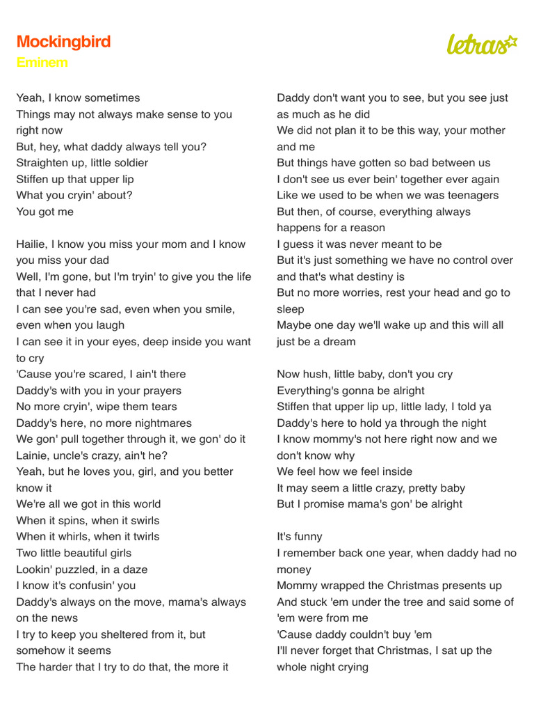 MOCKINGBIRD - Eminem (Impressão) | PDF