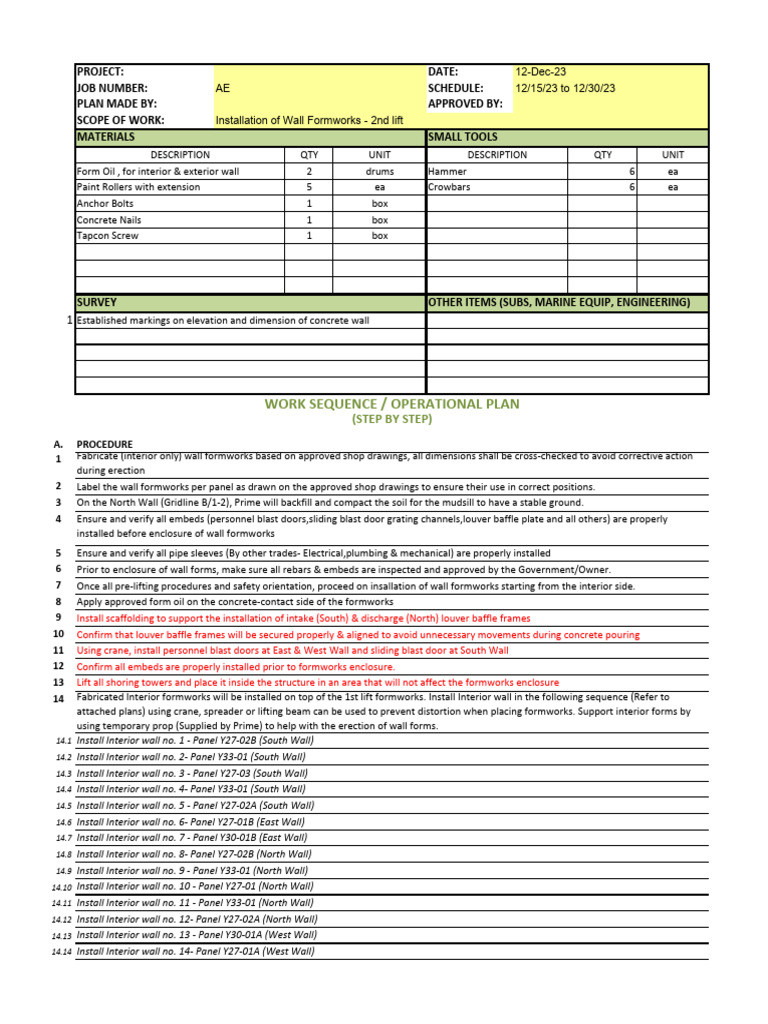 Wall Formwork Installation Plan | PDF | Civil Engineering | Building ...