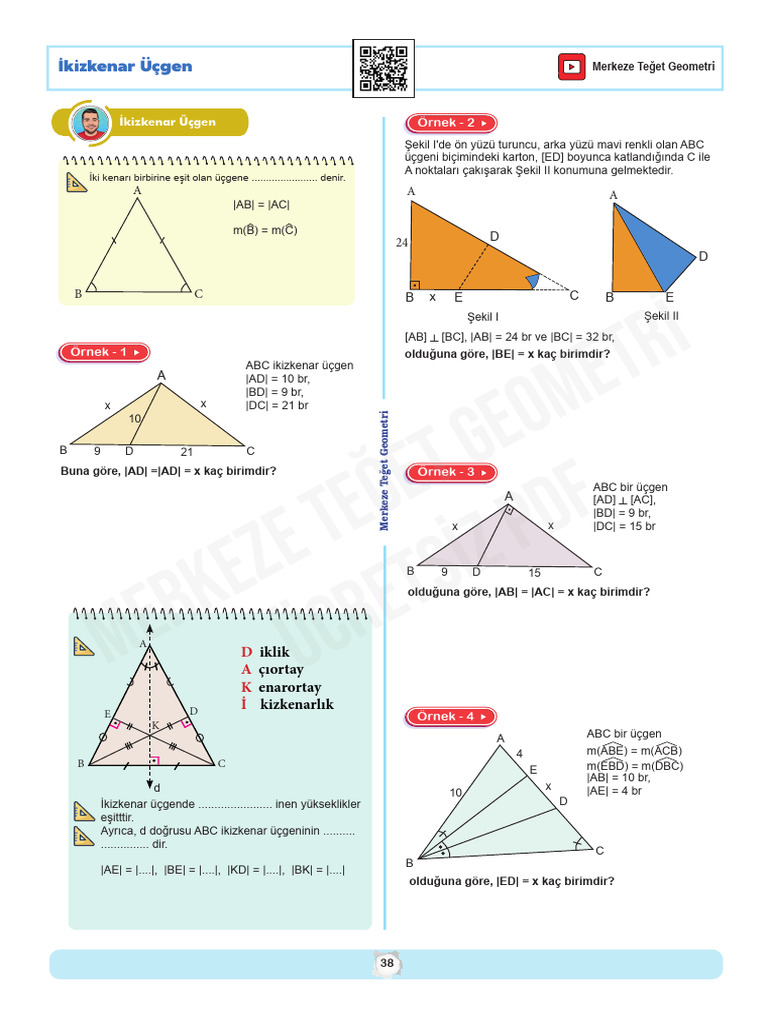 İkizkenar Üçgen - Merkeze Teğet Geometri TYT Kampı 2023 ÜCRETSİZ PDF | PDF