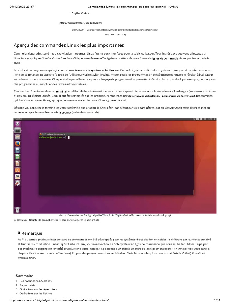 Commandes Linux - Les Commandes de Base Du Terminal - IONOS 2 | PDF