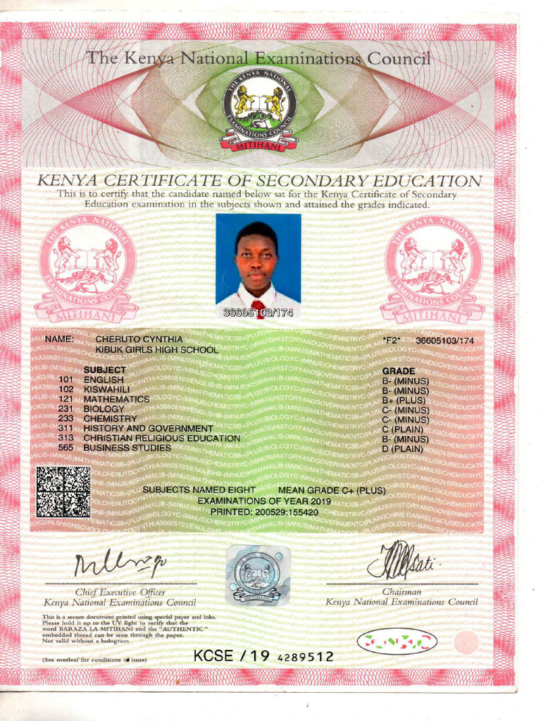 Cheruto KCSE Cert - Compressed | PDF