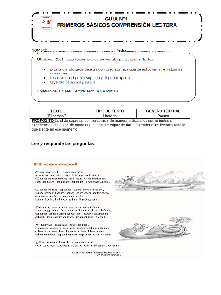 COMPRENSION LECTORA 1 14 Octubre | PDF