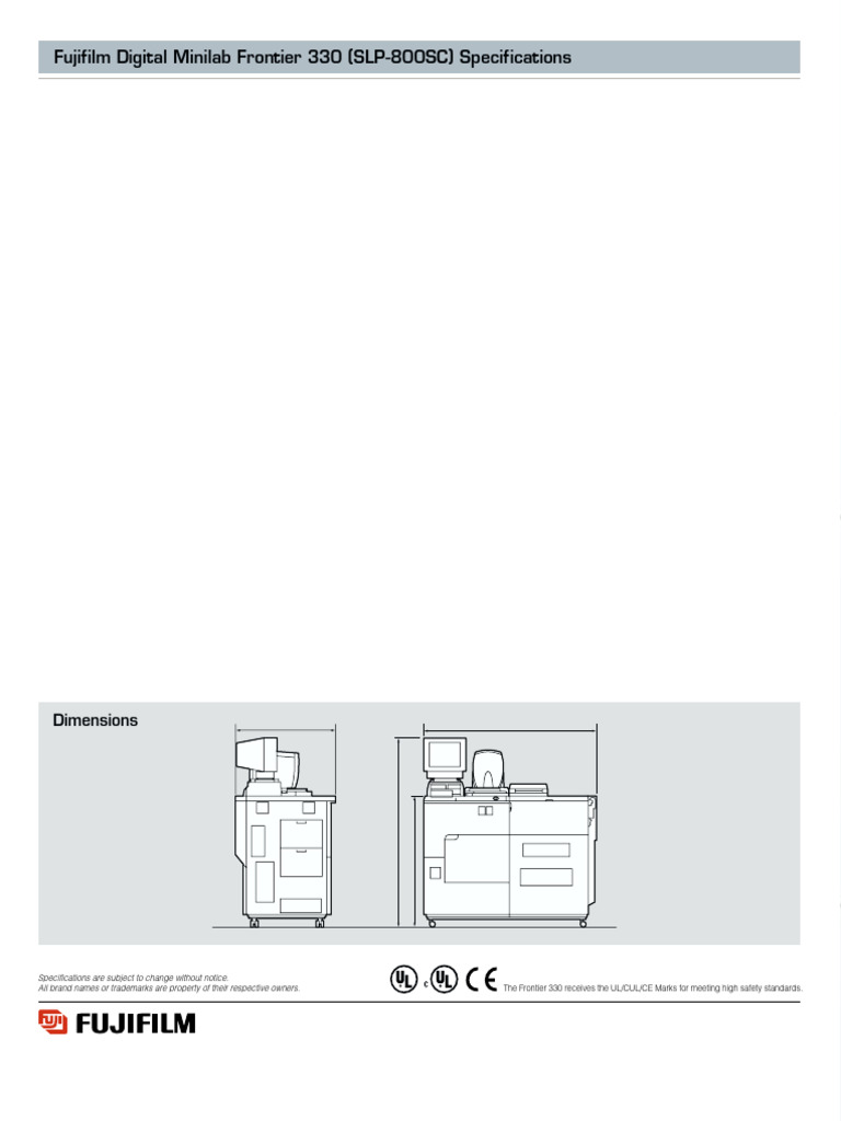Fujifilm Digital Minilab Frontier 330 (SLP-800SC) Specifications | PDF