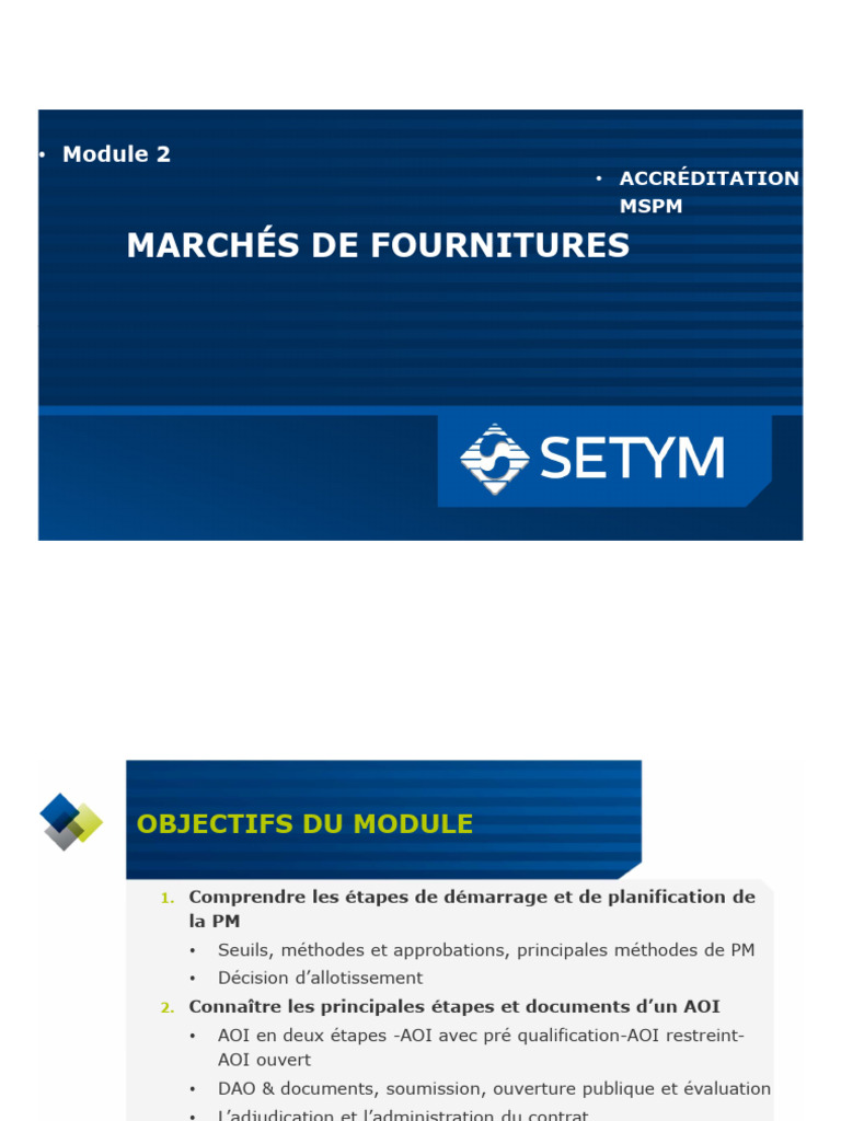 Module 2 - Marchés de Fournitures | PDF