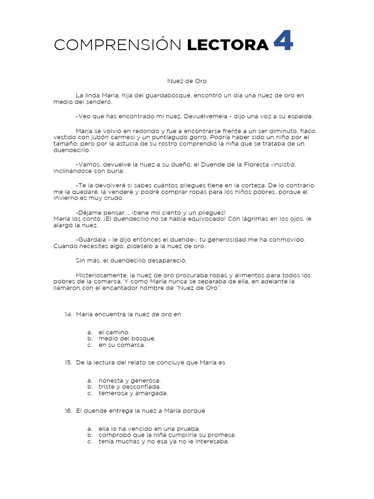 Comprensión Lectora Segundo Ciclo Ficha 4 | PDF