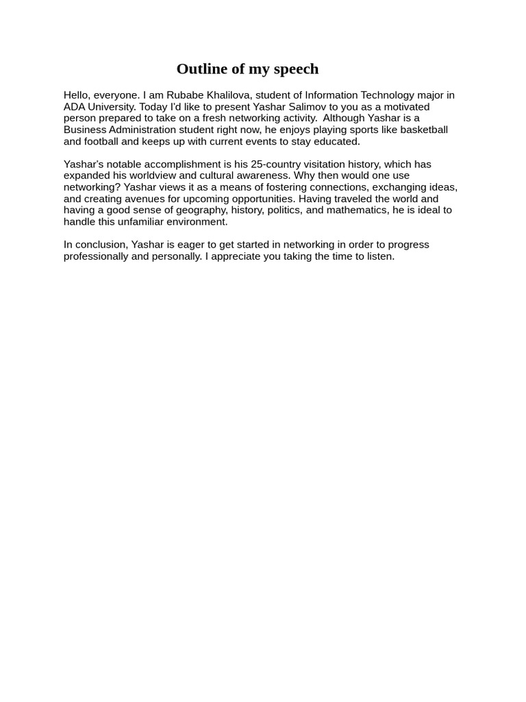 Introduction Speech Outline | PDF