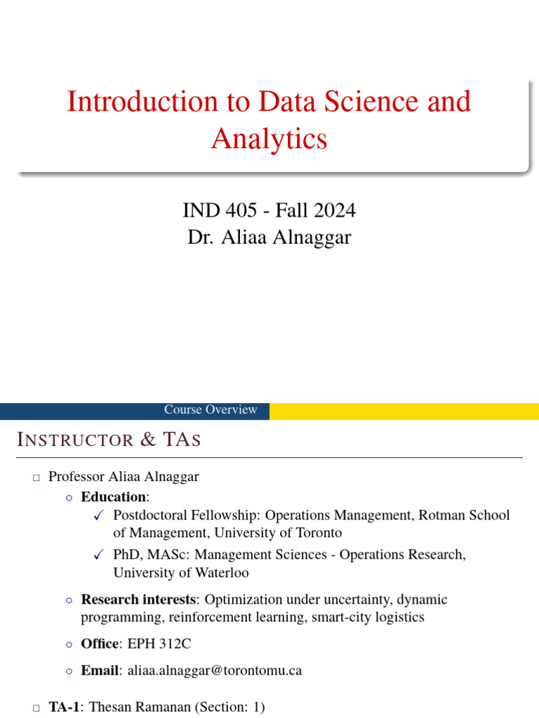 IND 405 Intro To DS Lecture 0 | PDF