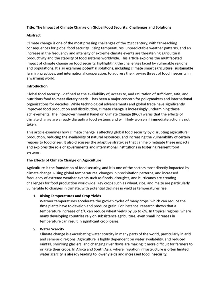 The Impact of Climate Change On Global Food Security - Challenges and ...