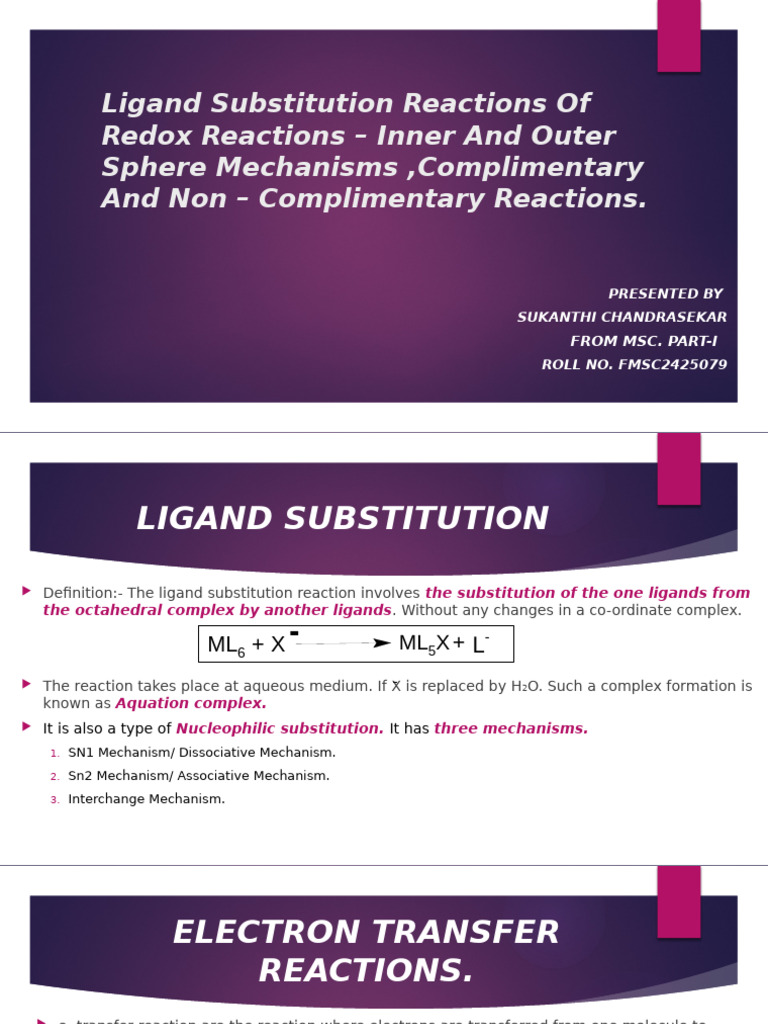Ligand Substitution Reactions of Redox Reactions - Inner | PDF