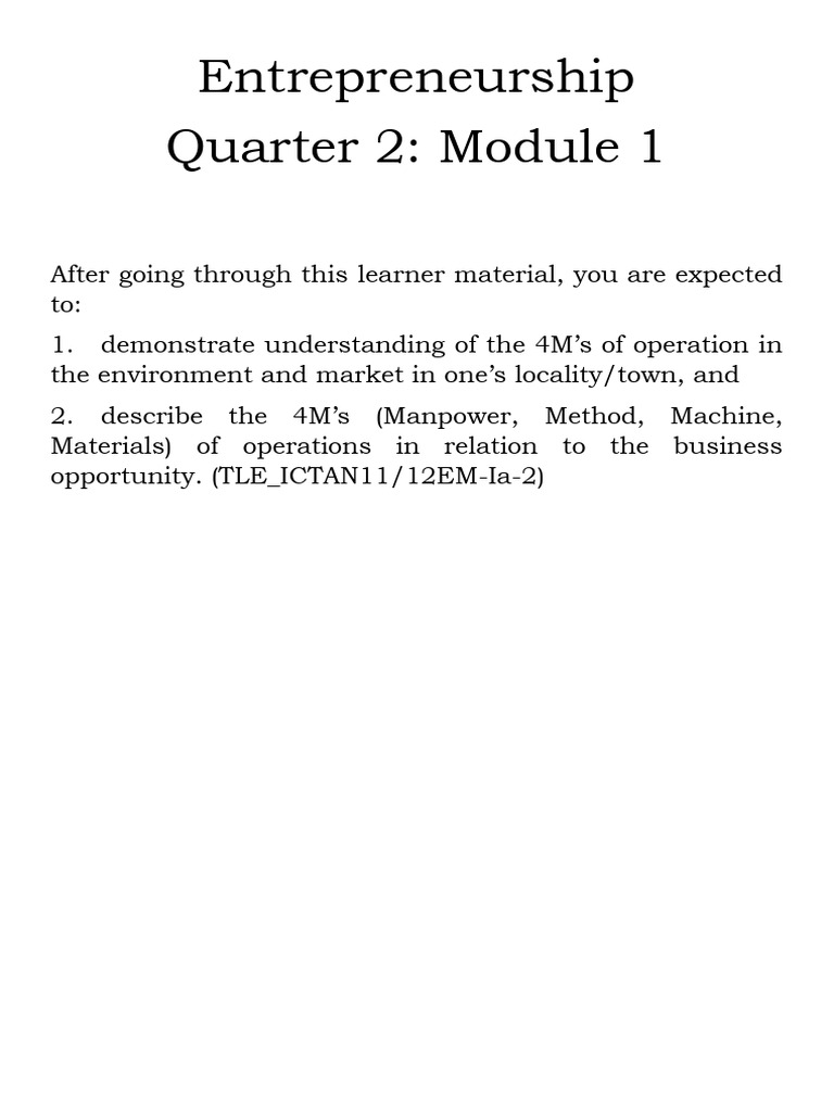 Entrepreneurship Q2 Module 1 | PDF | Entrepreneurship | Human Resources