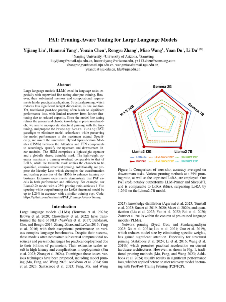 PAT Pruning-Aware Tuning For Large Language Models | PDF