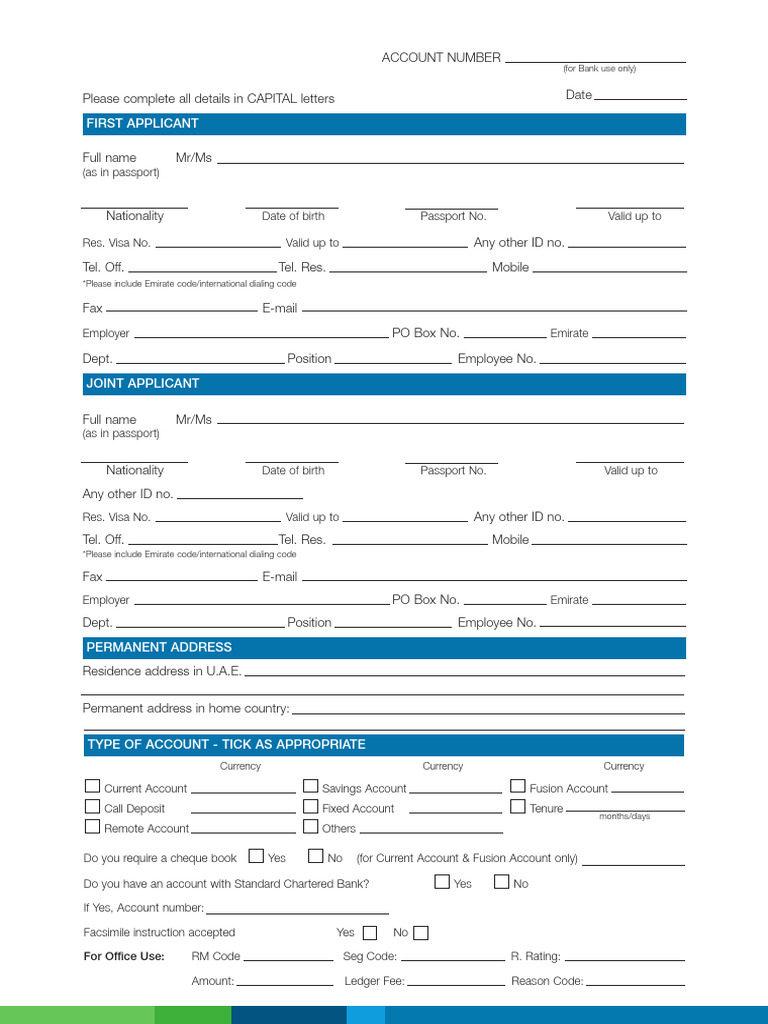 Account Opening Form - Personal - Standard Chartered Bank | PDF
