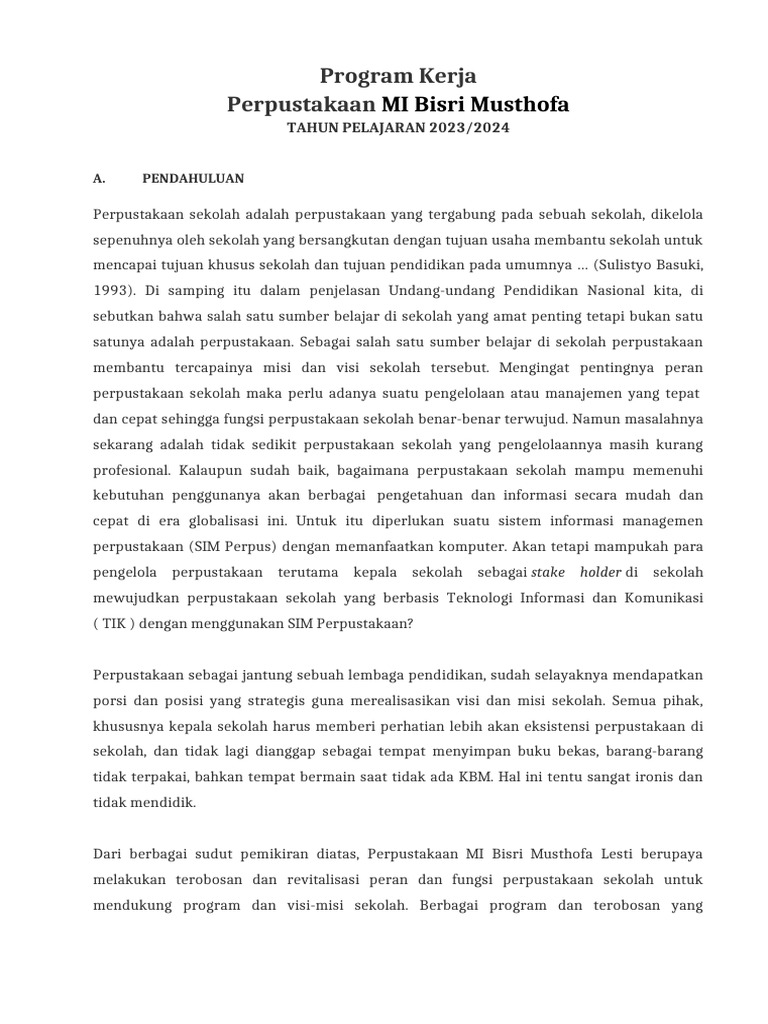 Program Kerja Perpustakaan | PDF