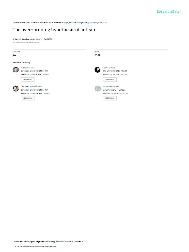 Thomas Davis Karmiloffsmith Charman Overpruningaccount | PDF