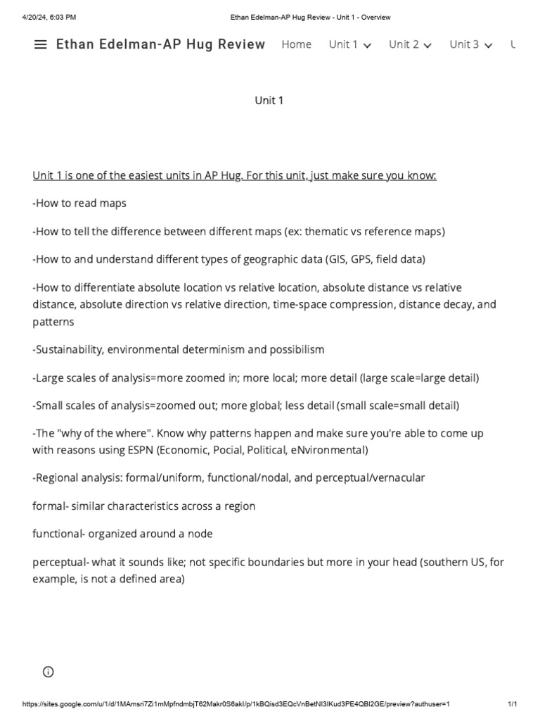 Ethan Edelman-AP Hug Review - Unit 1 - Overview | PDF