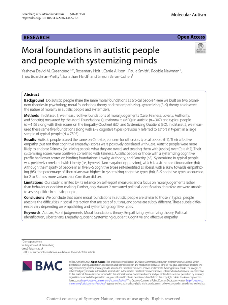 Moral Foundations in Autistic People and People Wi | PDF