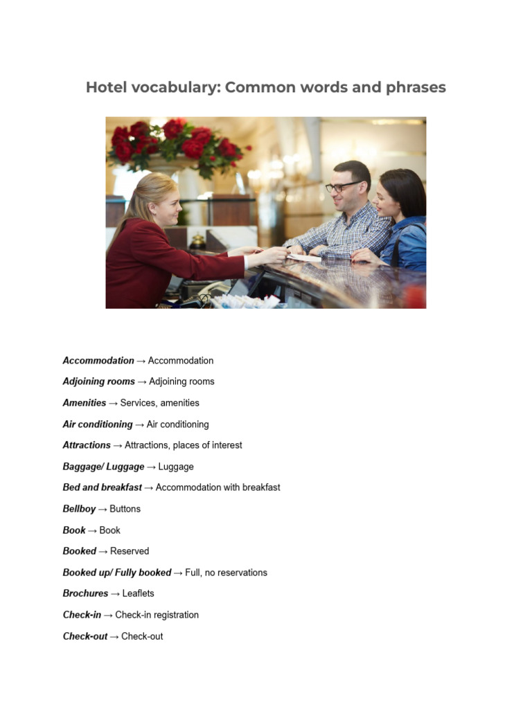 Hotel vocabulary_ Common words and phrases | PDF