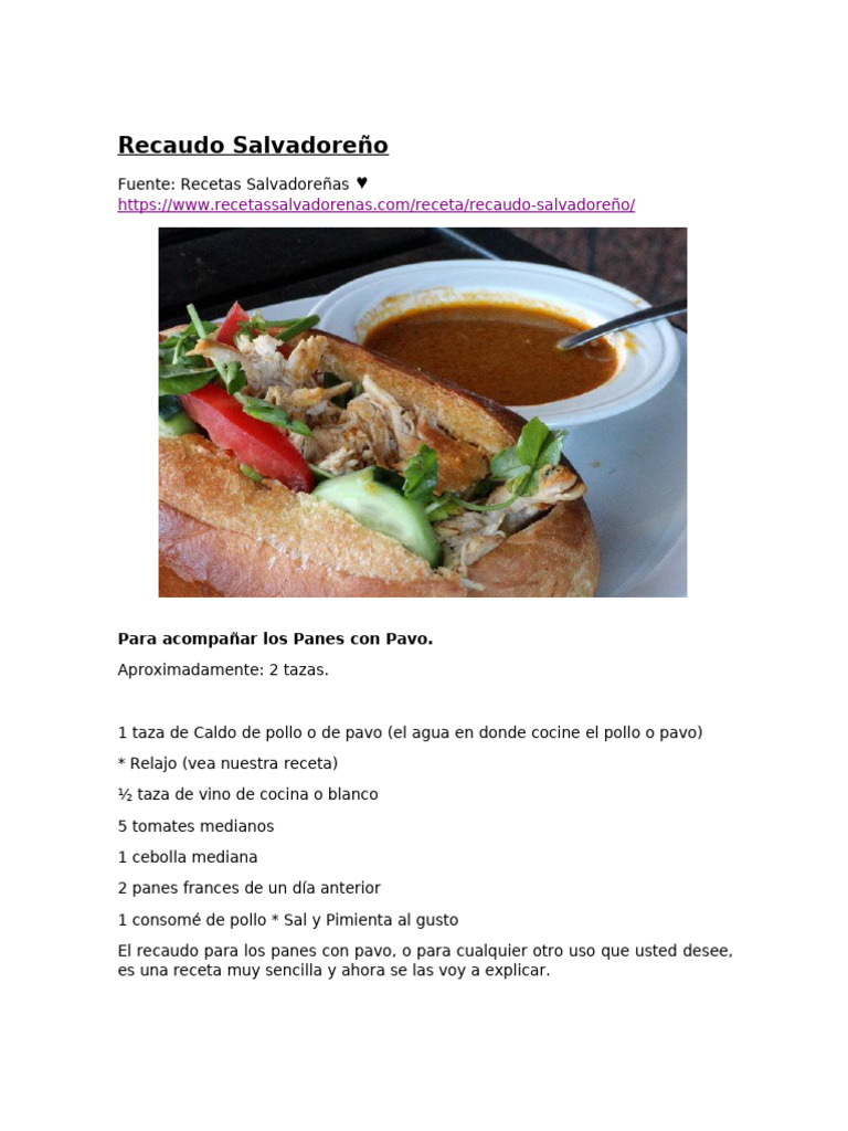 Receta de Recaudo Salvadoreño | PDF | Salsa | Cocina, comidas y vino