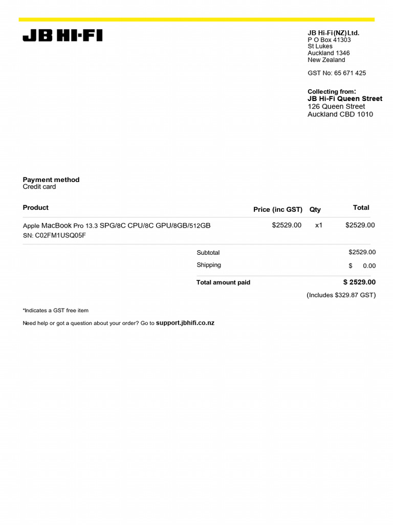 Macbook M1 Receipt | PDF