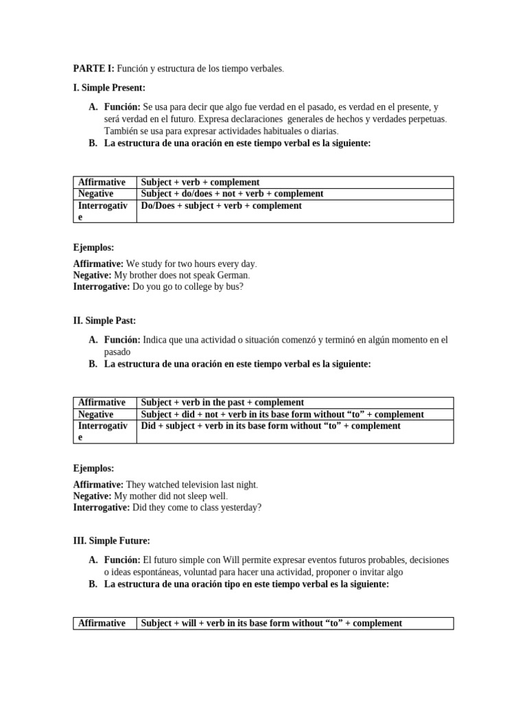 Función y Estructura de Los Tiempo Verbales. | PDF