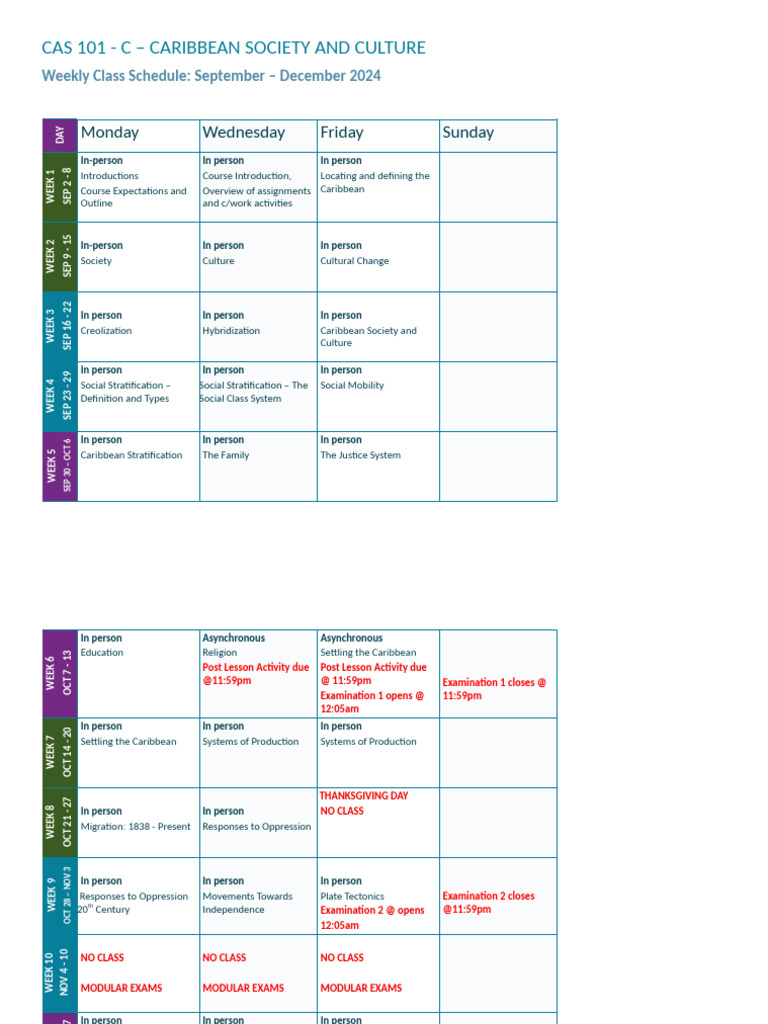 Class Schedule and Coursework Outline | PDF