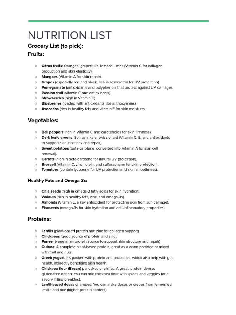 Nutrition List (Grocery To Pick) | PDF