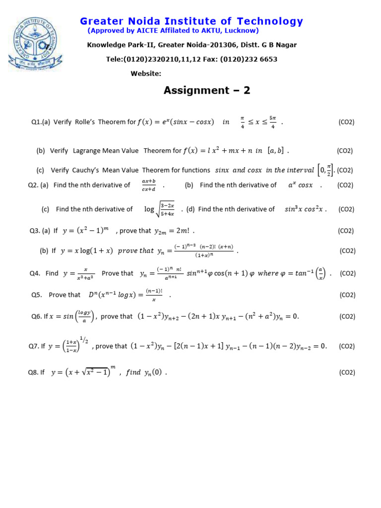 Engg. Mathematics - Assigment (2 & 3) | PDF