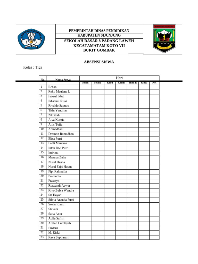 Absen Siswa SD | PDF