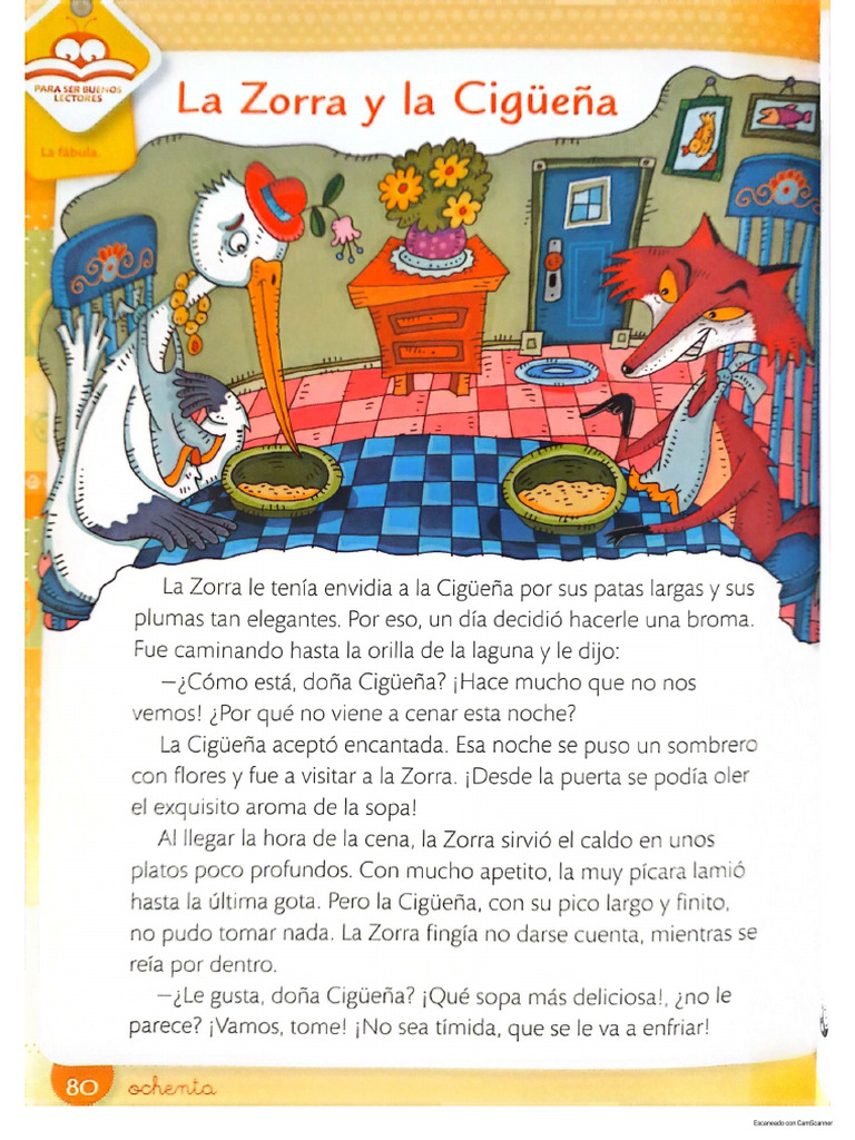 Fábula La Zorra y La Cigüeña | PDF