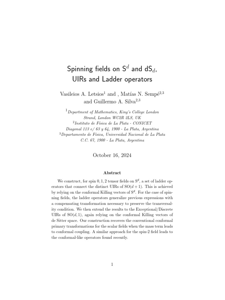 Spinning Fields On S and DS, Uirs and Ladder Operators | PDF