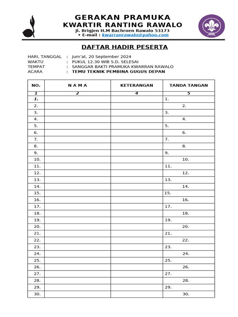 New Master Daftar Hadir Kegiatan | PDF