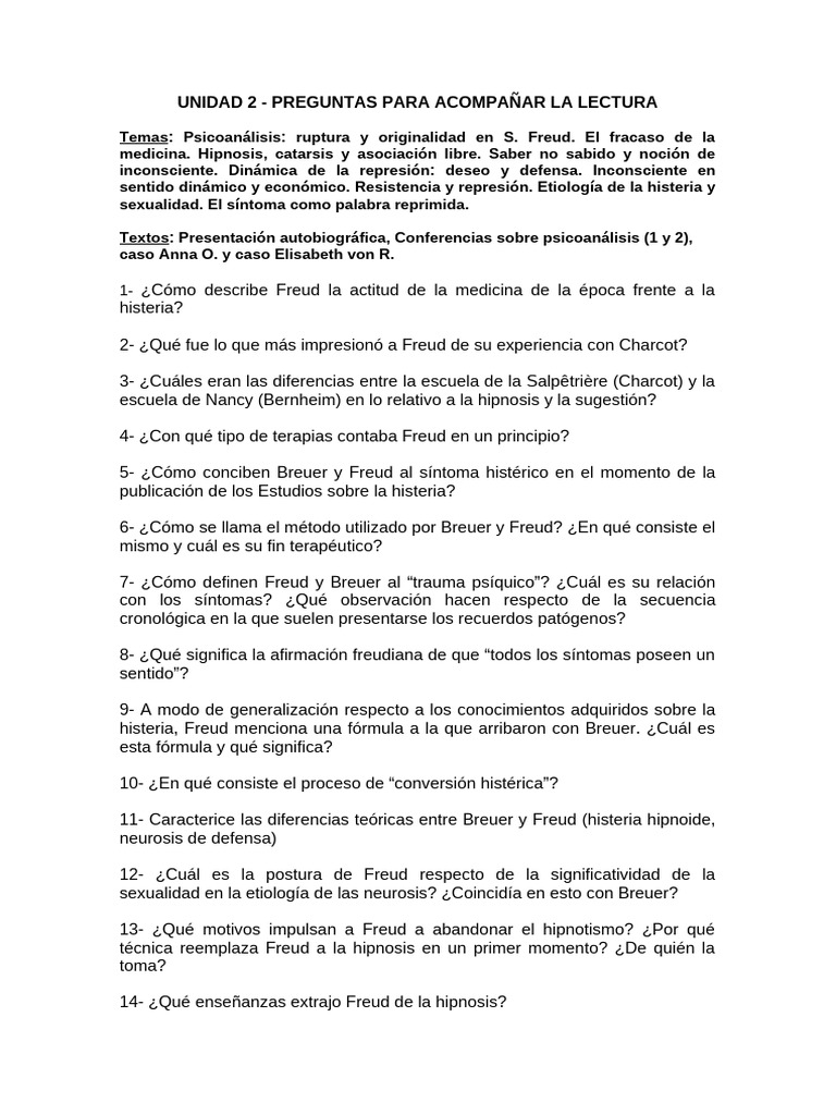 Preguntas para Acompañar La Lectura - Unidad 2 (1º Parte) | PDF