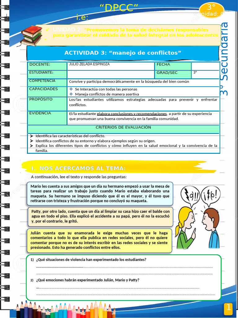 3° DPCC Actividad 3 Uni 2 | PDF