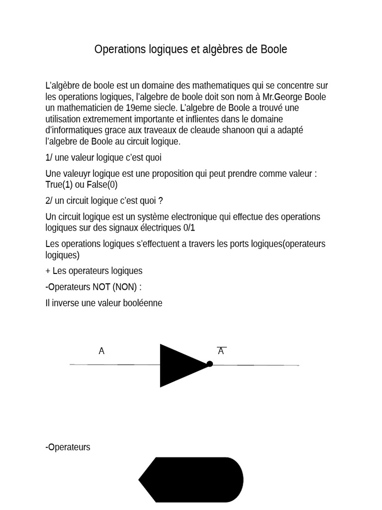 Operations Logiques Et Algèbres de Boole | PDF