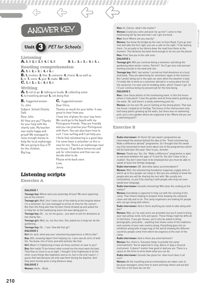 Test PET Unit 3 - Answer Key | PDF