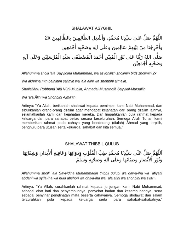 Shalawat Asyghil, Thibbil Qulub, Nariyah | PDF | Foreign Language Studies | Wellness