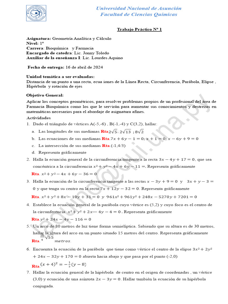 Trabajo Pr-Ctico N.1 | PDF | Elipse | Geometría analítica