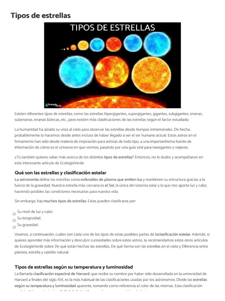 Tipos de Estrellas | PDF | Astronomia | Ciências e Matemática