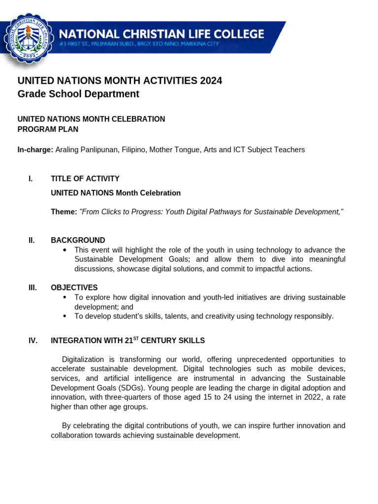 UN Month Activities Program 2024 | PDF