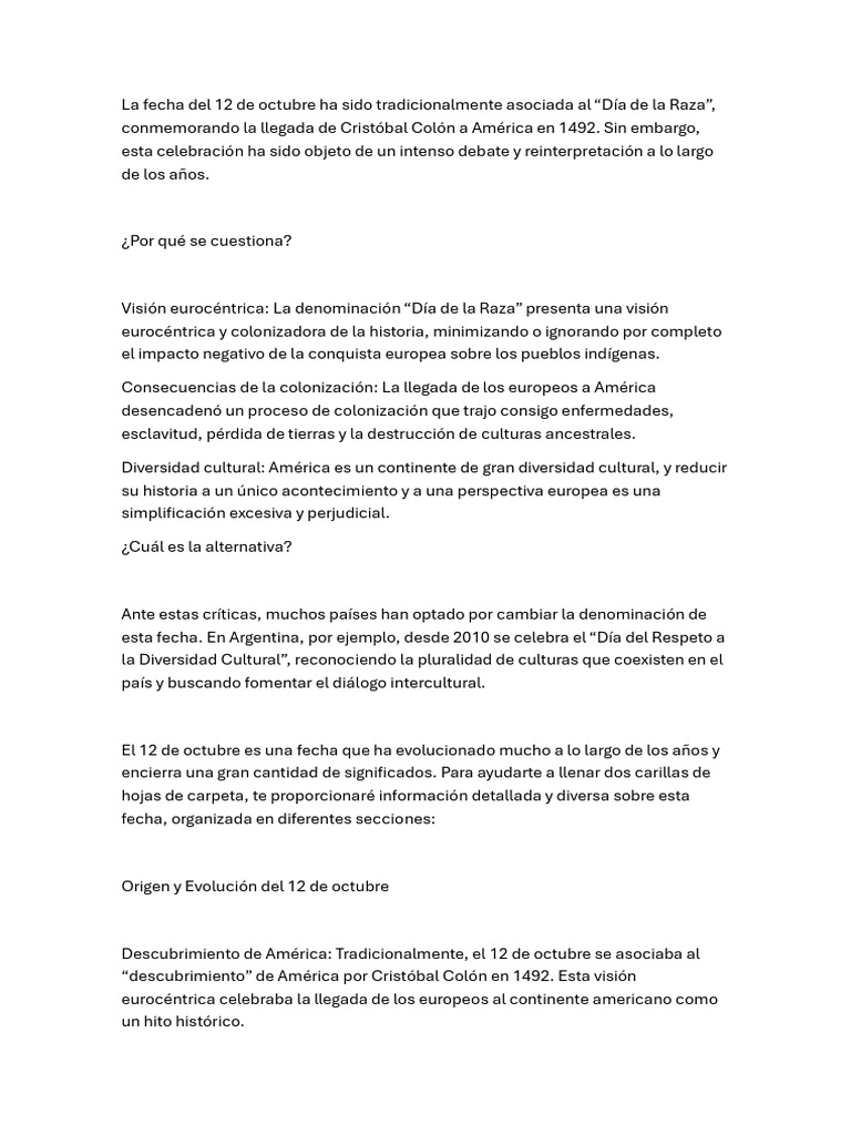 Resumen Efemeride 12 de Octubre | PDF | Américas | Historia