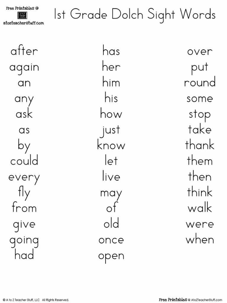 1 ST Grade Word List | PDF