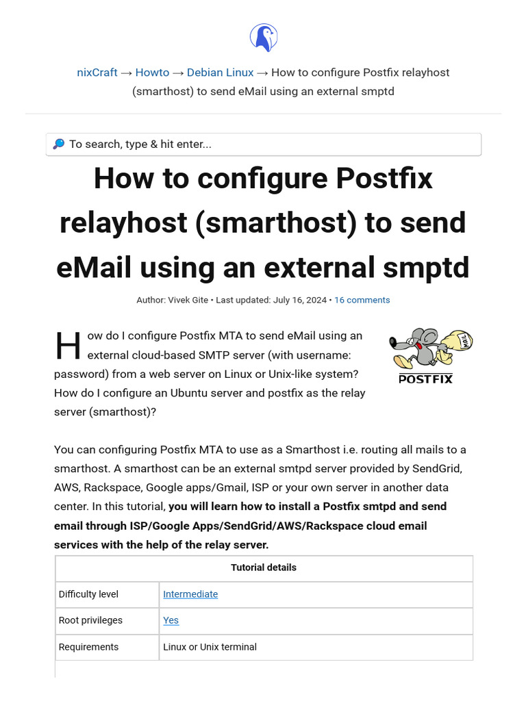 How To Configure Postfix Relayhost (Smarthost) To Send Email Using An External SMPTD - Nixcraft ...