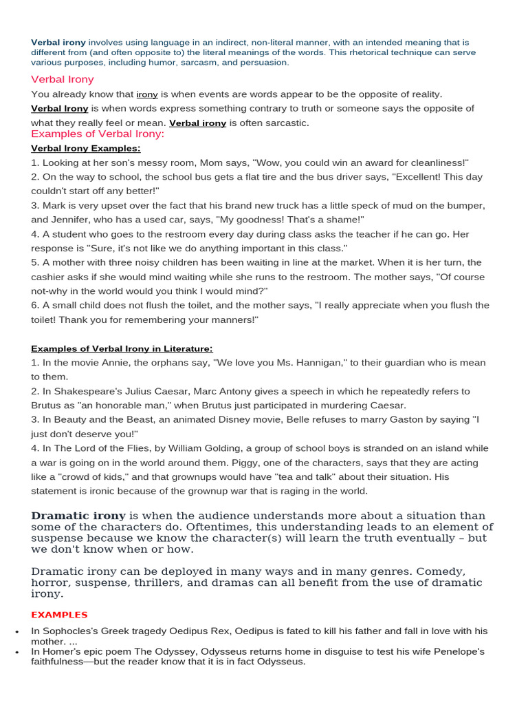 Examples of Irony Explained | PDF | Irony | Language Arts & Discipline